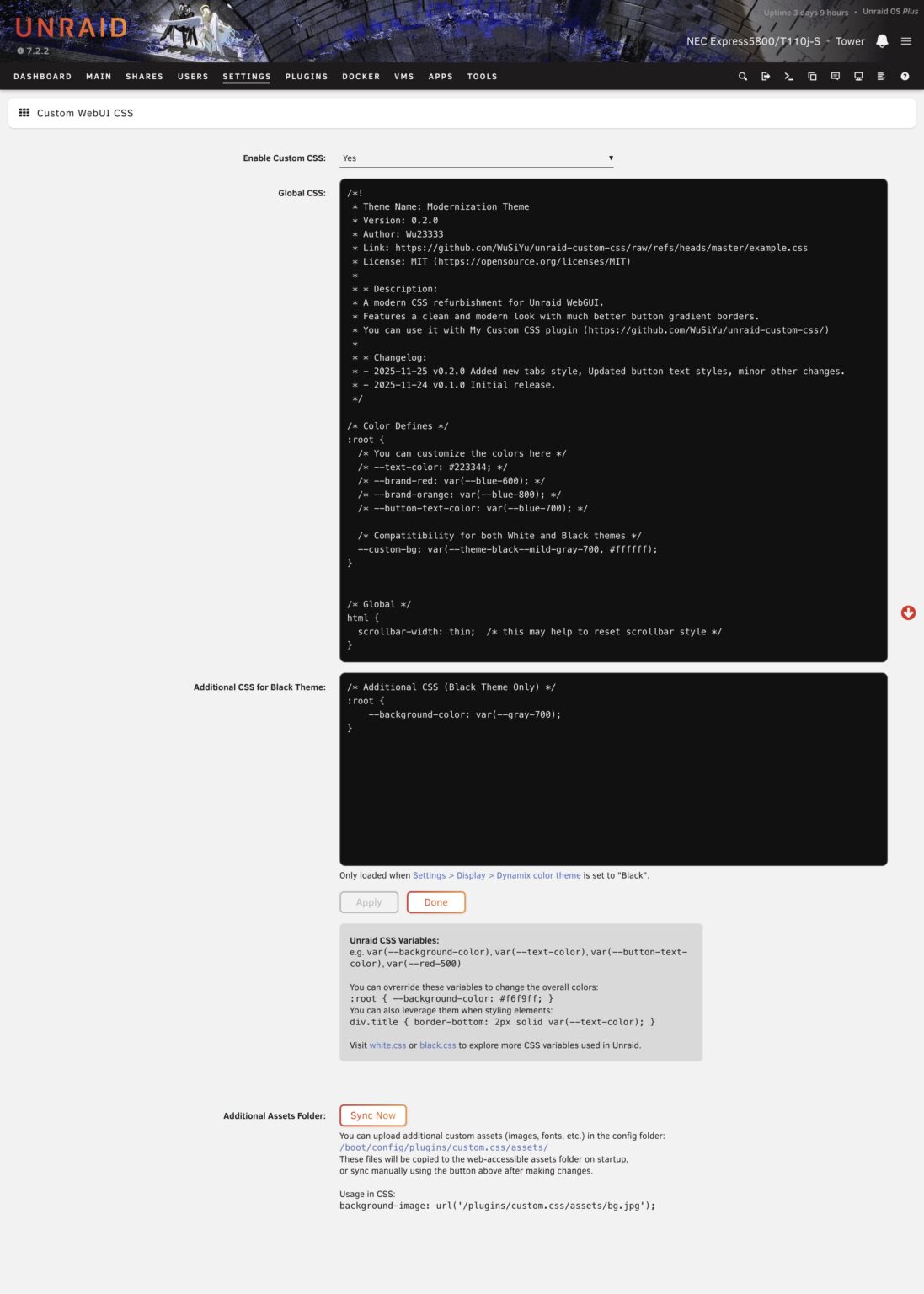 Unraid 7.2+ WebUI美化主题和自定义CSS插件 - WuSiYu Blog