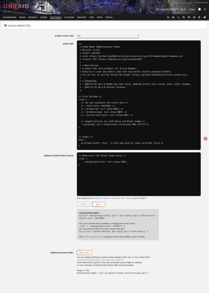 Unraid 7.2+ WebUI美化主题和自定义CSS插件 - WuSiYu Blog